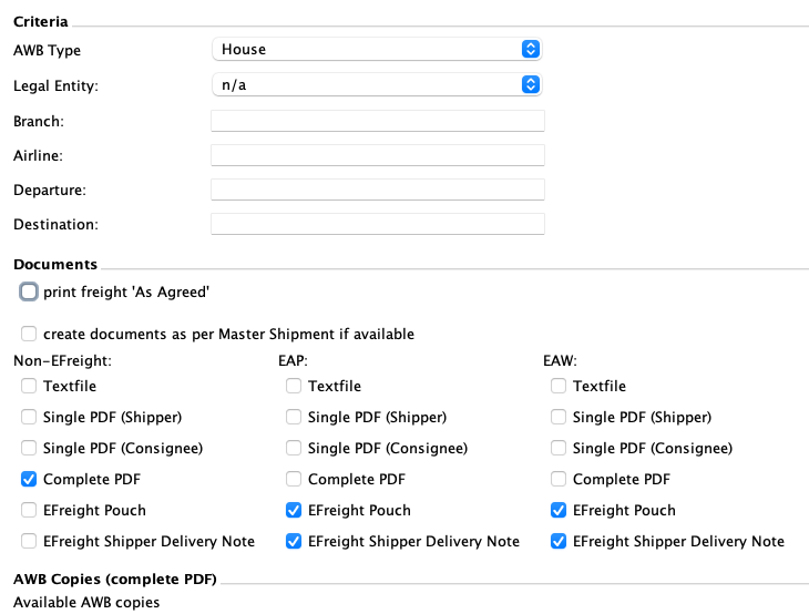 How to set up AWB printing defaults